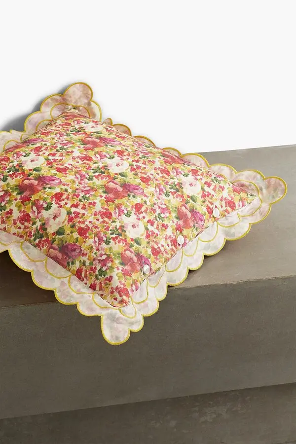 Loretta Caponi Scalloped Floralprint Cotton Down Pillow