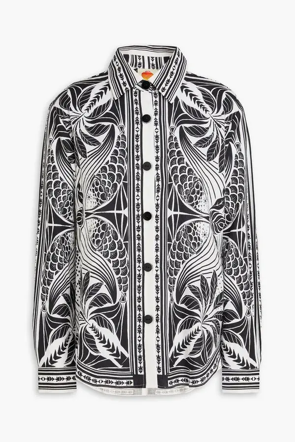 Farm Rio Printed Linen-blend Shirt - Black