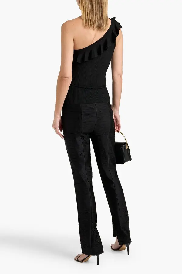 Zimmermann Oneshoulder Ruffled Ribbedknit Top