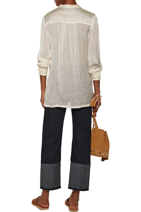 Raquel Allegra Empire Gathered Ribbed Silk Blouse