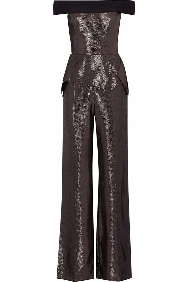Roland Mouret Offtheshoulder Lamé Jumpsuit - Black