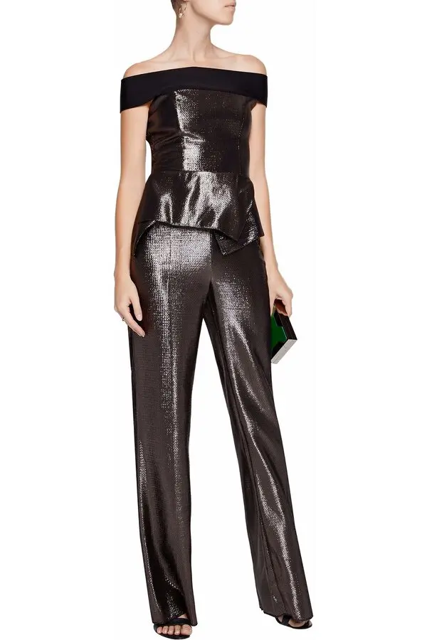 Roland Mouret Offtheshoulder Lamé Jumpsuit
