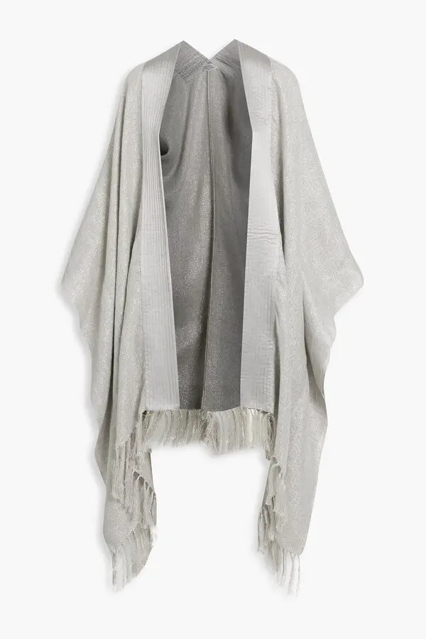Brunello Cucinelli Fringed Metallic Woven Cape - Silver