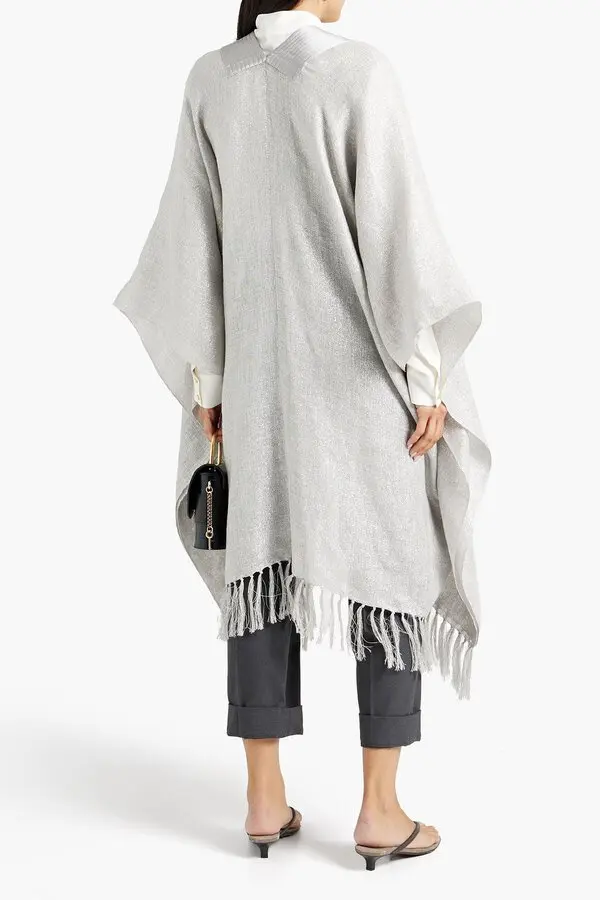 Brunello Cucinelli Fringed Metallic Woven Cape