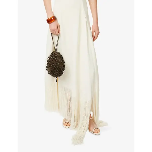 Savette Macrame Suede And Leather Pouch