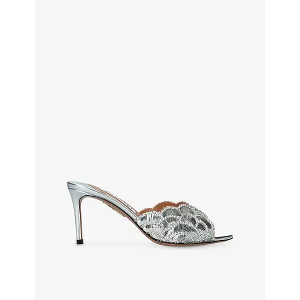 AQUAZZURA Ce Soir 75 Leather Heeled Mules - Silver