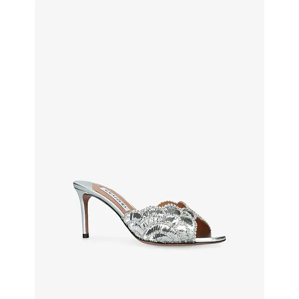 AQUAZZURA Ce Soir 75 Leather Heeled Mules - Silver