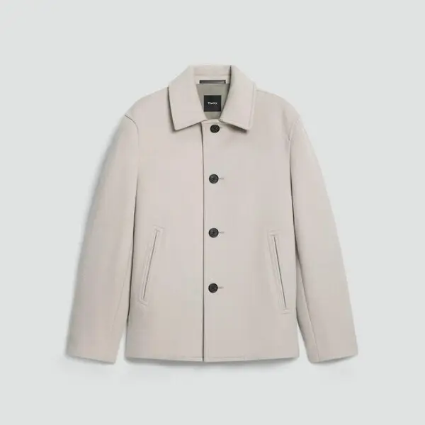Theory Peacoat In Plush Melton Wool - Alabaster