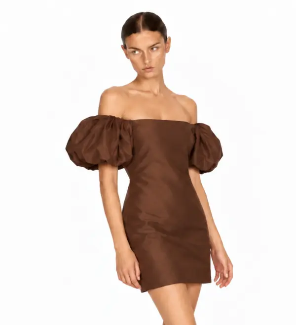 Azeeza Drea Taffeta Puff Sleeve Off-the-shoulder Mini Dress