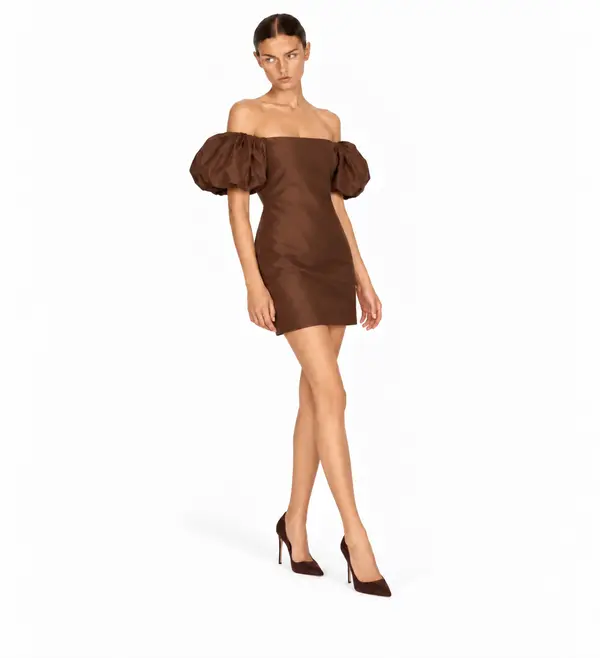 Azeeza Drea Taffeta Puff Sleeve Off-the-shoulder Mini Dress