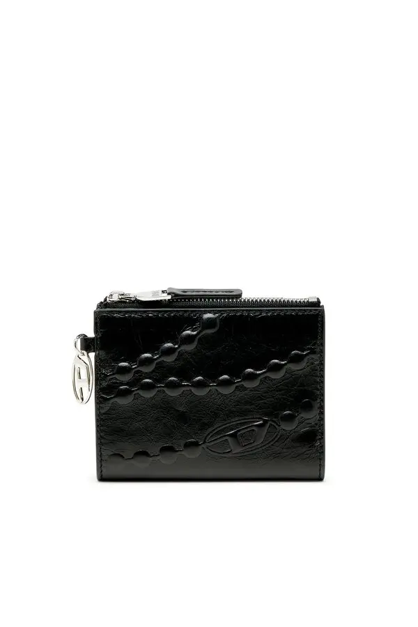 DIESEL® Leather Bi-fold Wallet With Embossed Chain Motif