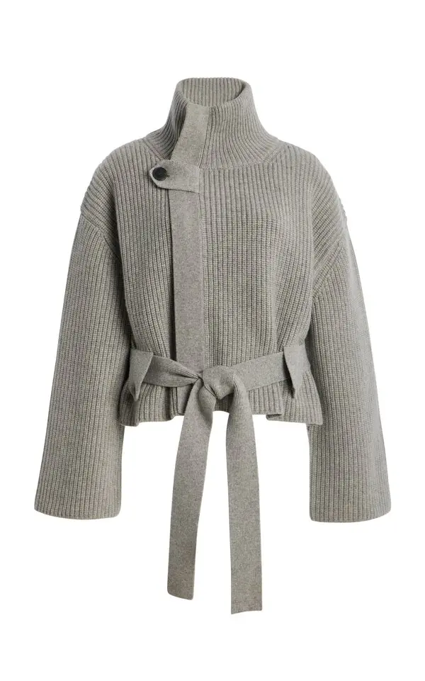 Brandon Maxwell The Neal Belted Recycled-cashmere Blend Sweater - Grey