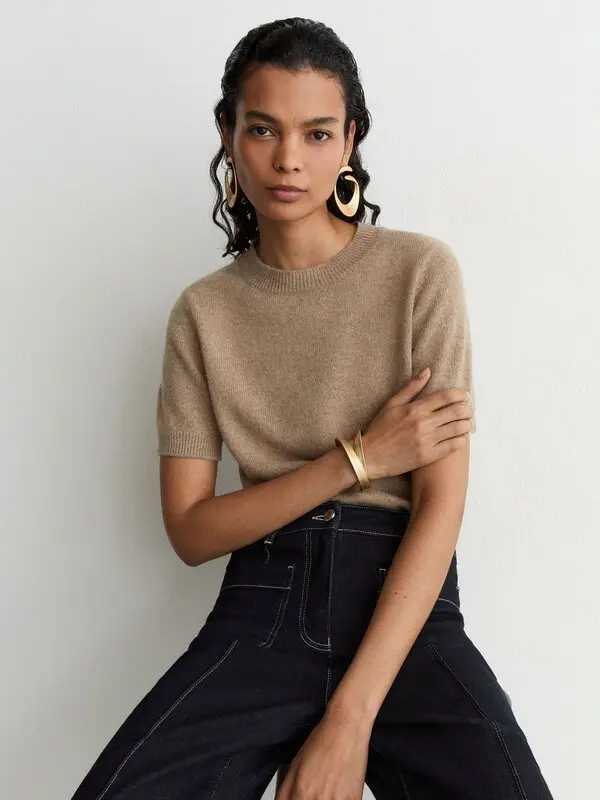 REISS Stevie Cashmere Crew-neck T-shirt - Neutral