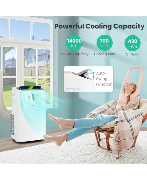GYMAX 14000 Btu Ashrae Portable Air Conditioner Controlled Wifi Smart App & Remote