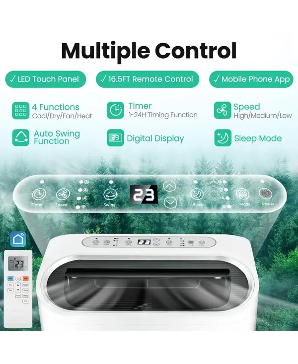 GYMAX 14000 Btu Ashrae Portable Air Conditioner Controlled Wifi Smart App & Remote