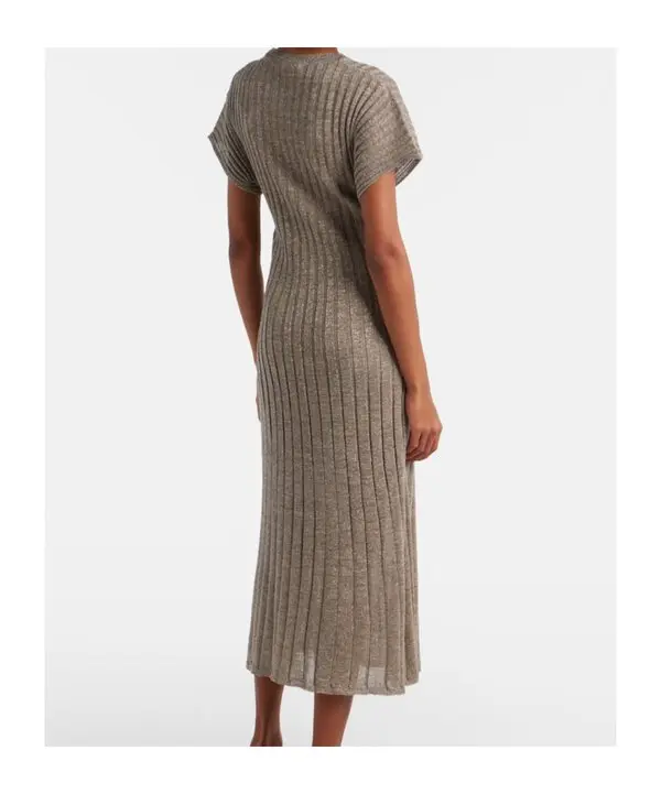 Brunello Cucinelli Ribbed-knit Lame Midi Dress
