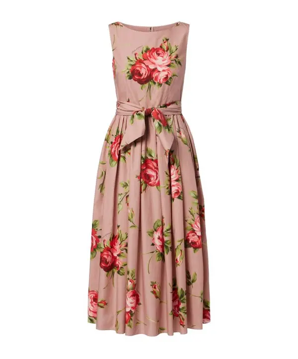 Dolce & Gabbana Floral Belted Cotton Midi Dress