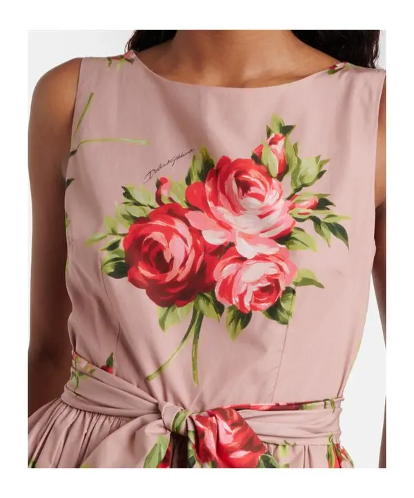 Dolce & Gabbana Floral Belted Cotton Midi Dress