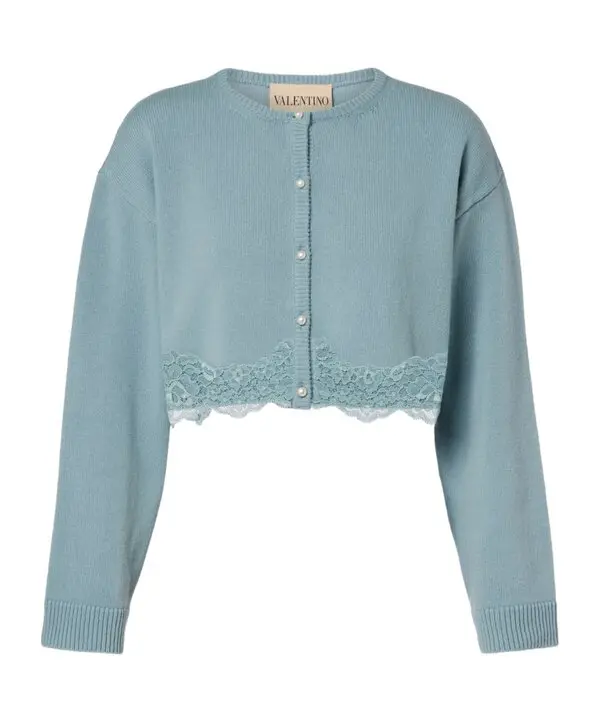 Valentino Garavani Lace-trimmed Cropped Virgin Wool Cardigan