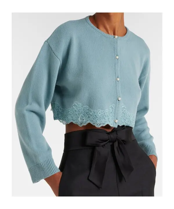Valentino Garavani Lace-trimmed Cropped Virgin Wool Cardigan