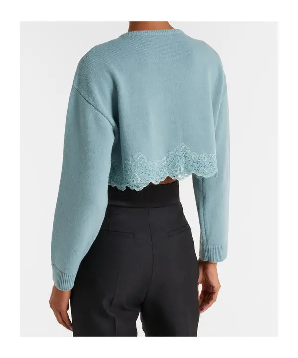 Valentino Garavani Lace-trimmed Cropped Virgin Wool Cardigan