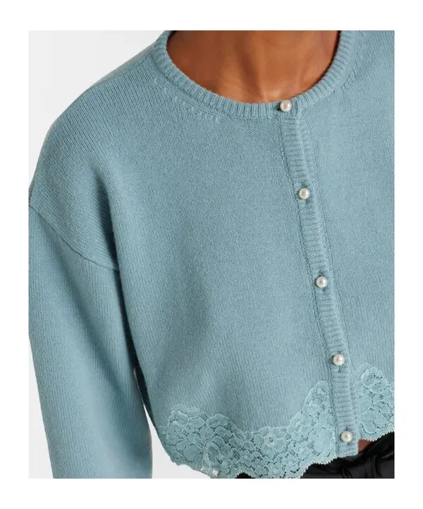 Valentino Garavani Lace-trimmed Cropped Virgin Wool Cardigan