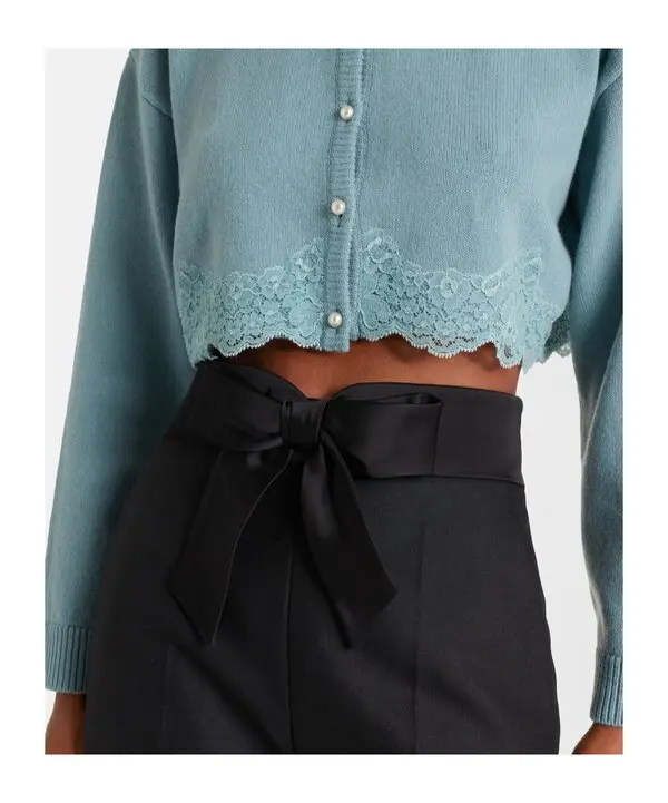 Valentino Garavani Lace-trimmed Cropped Virgin Wool Cardigan