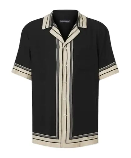 Dolce & Gabbana Striped Silk Bowling Shirt - Black