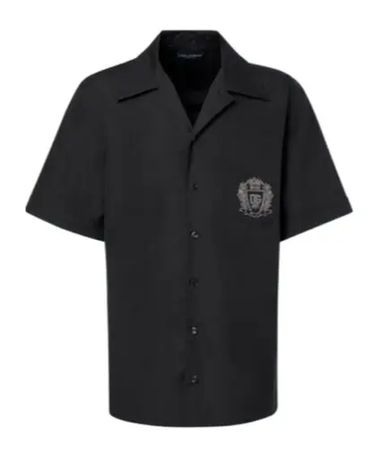 Dolce & Gabbana Logo Cotton Poplin Bowling Shirt - Black