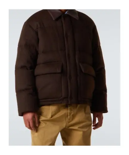 Auralee Leather-trimmed Camel Hair Down Jacket