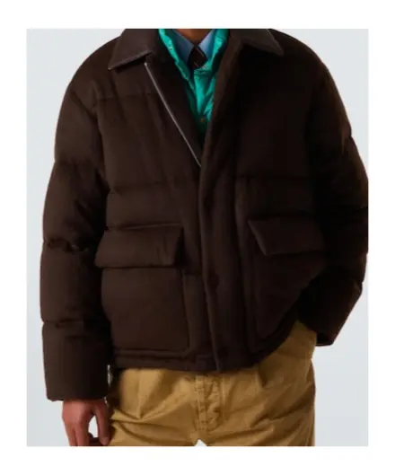Auralee Leather-trimmed Camel Hair Down Jacket