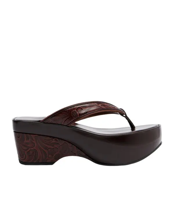 Dries Van Noten Embossed Leather Platform Flip-flops