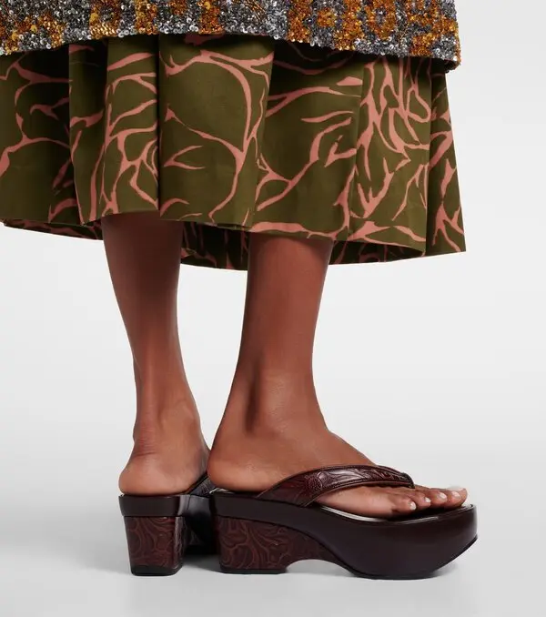 Dries Van Noten Embossed Leather Platform Flip-flops