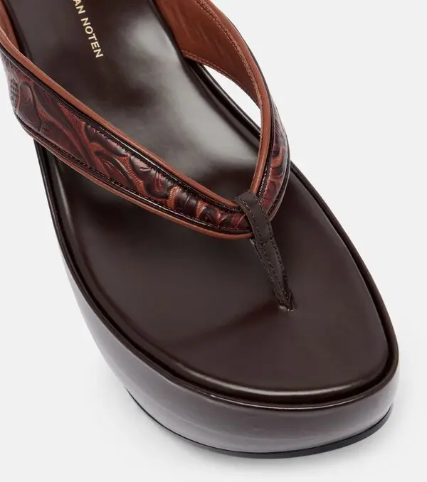 Dries Van Noten Embossed Leather Platform Flip-flops