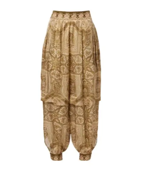 Zimmermann Luna Paisley Silk Satin Balloon Pants - Brown