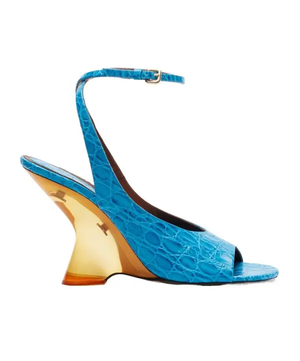 Dries Van Noten Croc-effect Leather Wedge Sandals