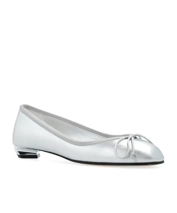 Alexander McQueen Bow-detailed Metallic Flat Shoes