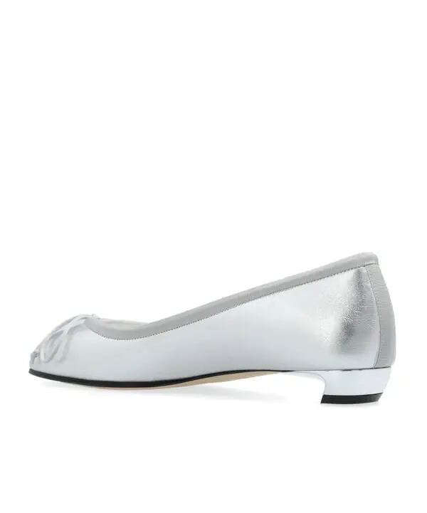 Alexander McQueen Bow-detailed Metallic Flat Shoes