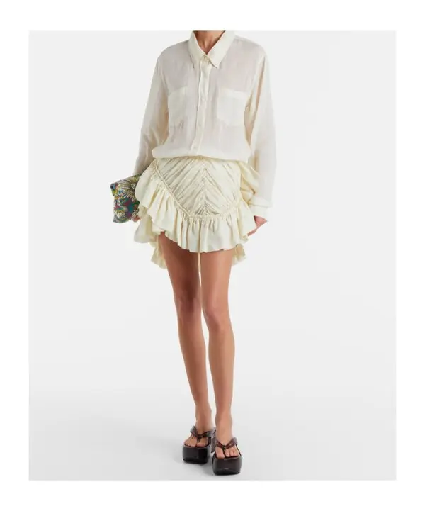 Dries Van Noten Ruffled Ramie Midi Skirt