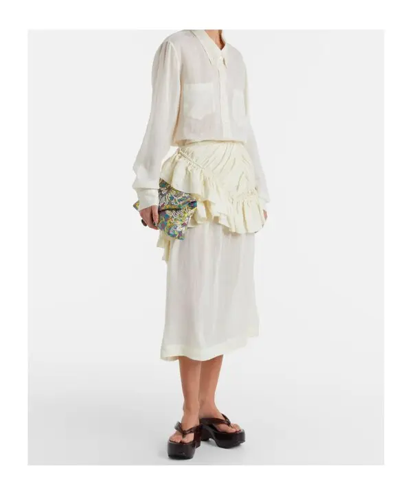 Dries Van Noten Ruffled Ramie Midi Skirt