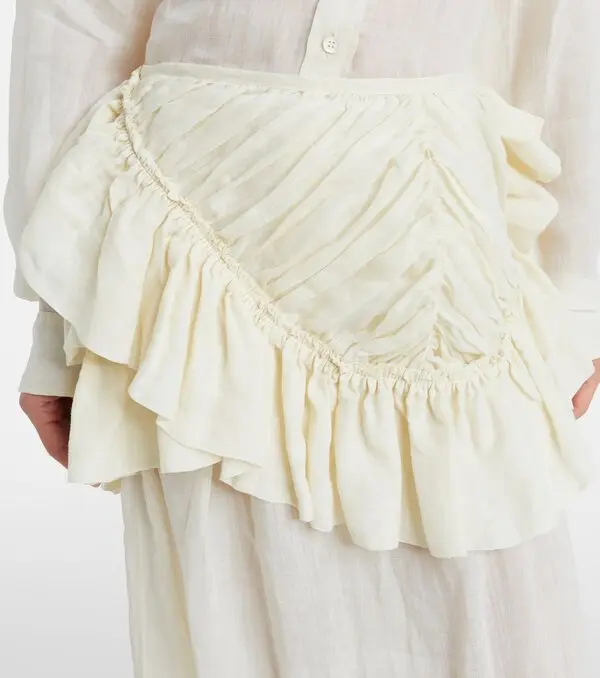 Dries Van Noten Ruffled Ramie Midi Skirt