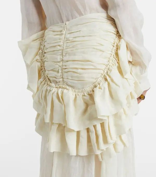 Dries Van Noten Ruffled Ramie Midi Skirt