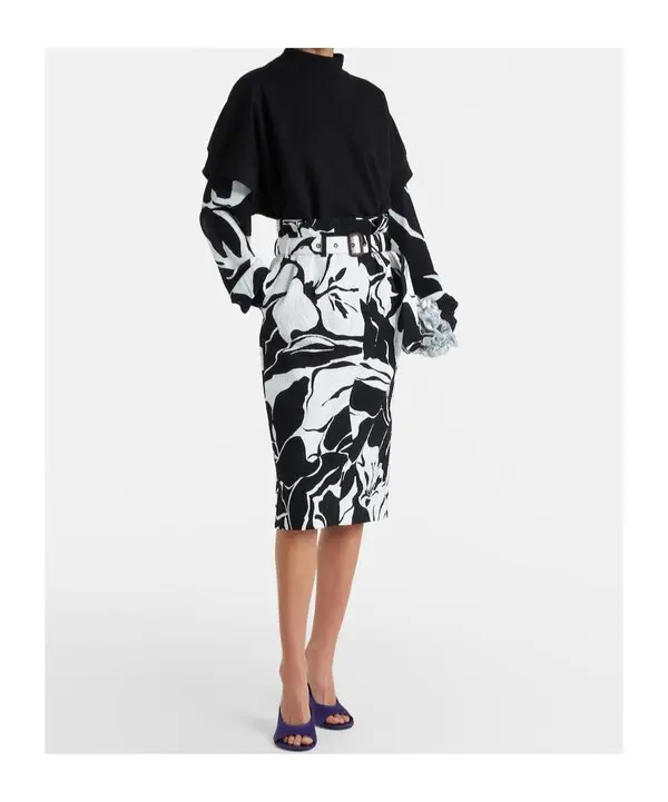 Dries Van Noten Printed Cotton Blend Midi Skirt