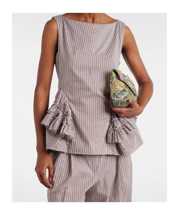 Dries Van Noten Striped Ruffled Cotton And Silk Top