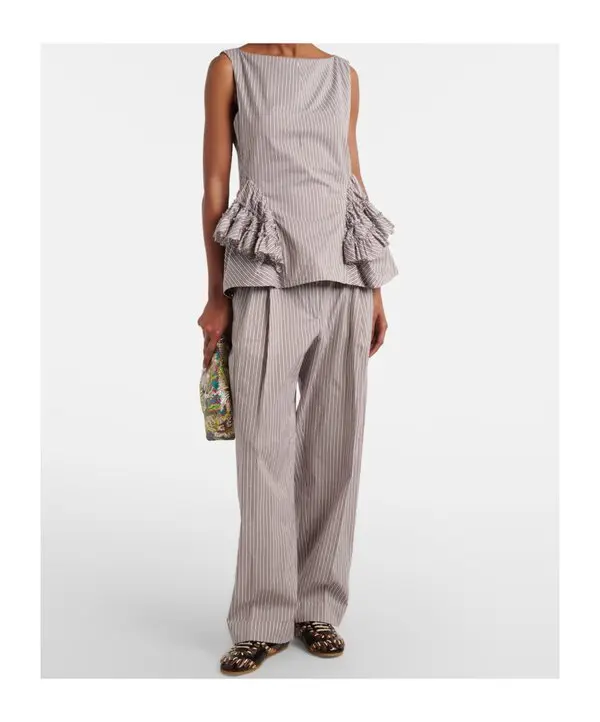 Dries Van Noten Striped Ruffled Cotton And Silk Top