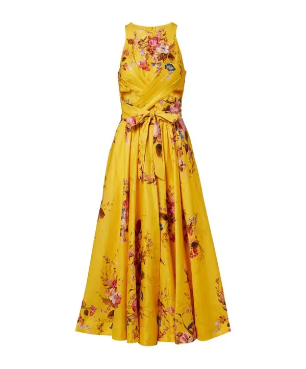 Zimmermann Patience Floral Cutout Linen Midi Dress - Yellow