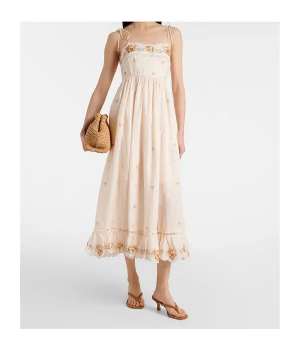 Zimmermann Patience Floral Linen Midi Dress