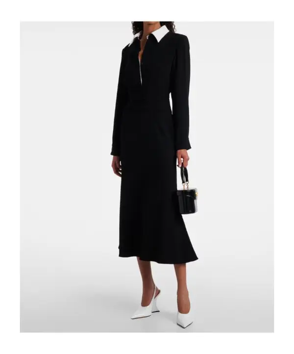 Roland Mouret Satin Crepe Midi Dress With Long Sleeves And Flared Hem