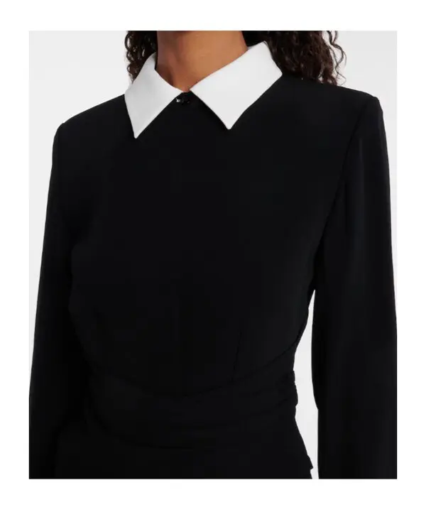 Roland Mouret Satin Crepe Midi Dress With Long Sleeves And Flared Hem