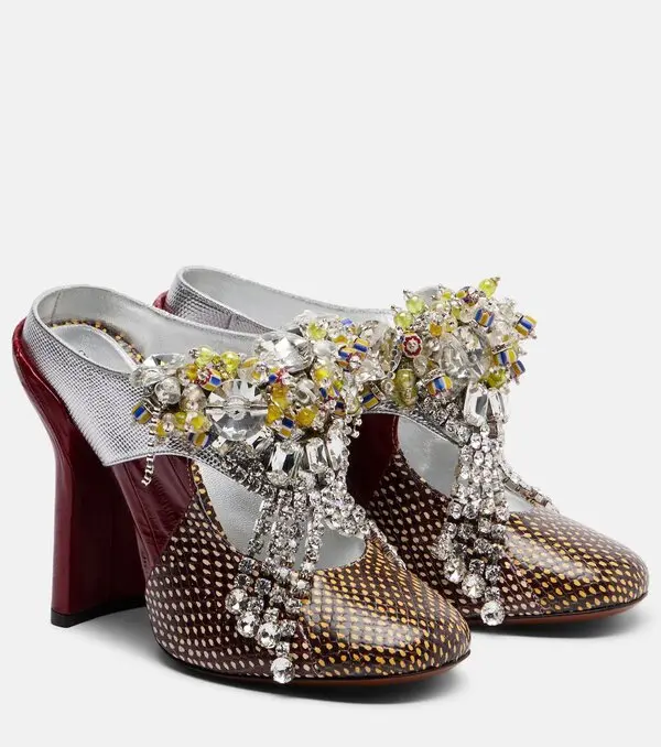 Dries Van Noten Embellished Patchwork Leather Mules